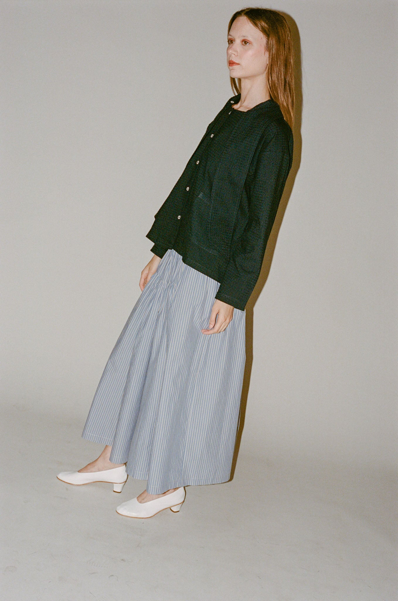 CAWLEY STUDIO Panel Skirt - Blue/Natural Stripe | Garmentory