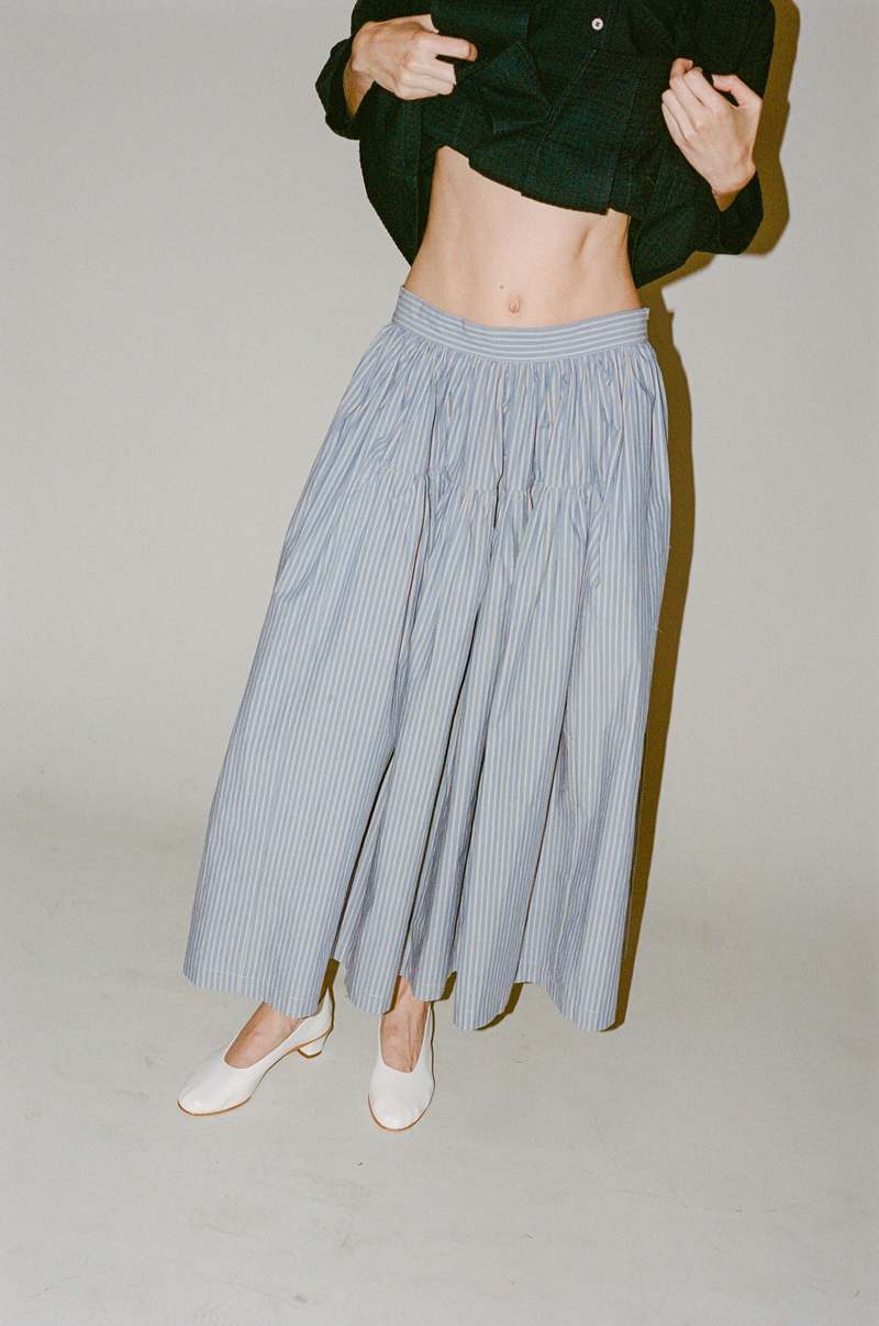 CAWLEY STUDIO Panel Skirt - Blue/Natural Stripe | Garmentory