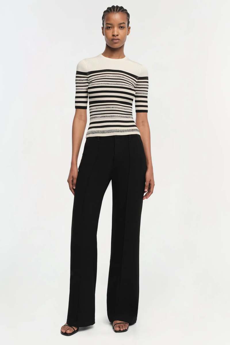 Jonathan Simkhai Elena Short Sleeve Top - Black Stripe | Garmentory