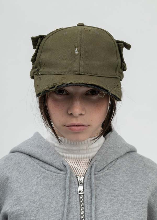 Natasha Zinko Distressed Cargo Cap - Khaki | Garmentory