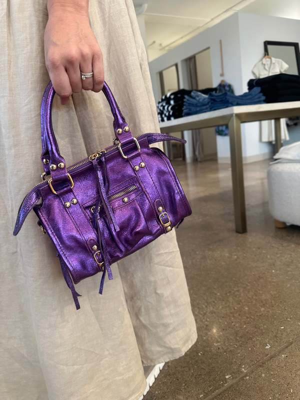 European Leather Collection Washed Leather Metallic Mini Handbag ...