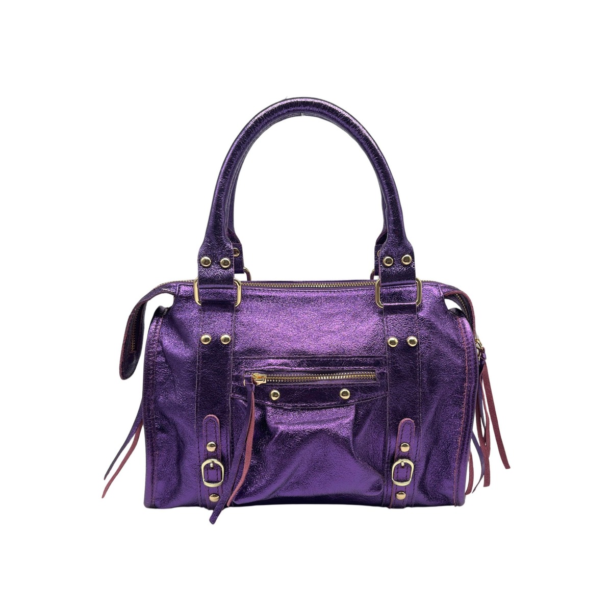 European Leather Collection Washed Leather Metallic Mini Handbag ...