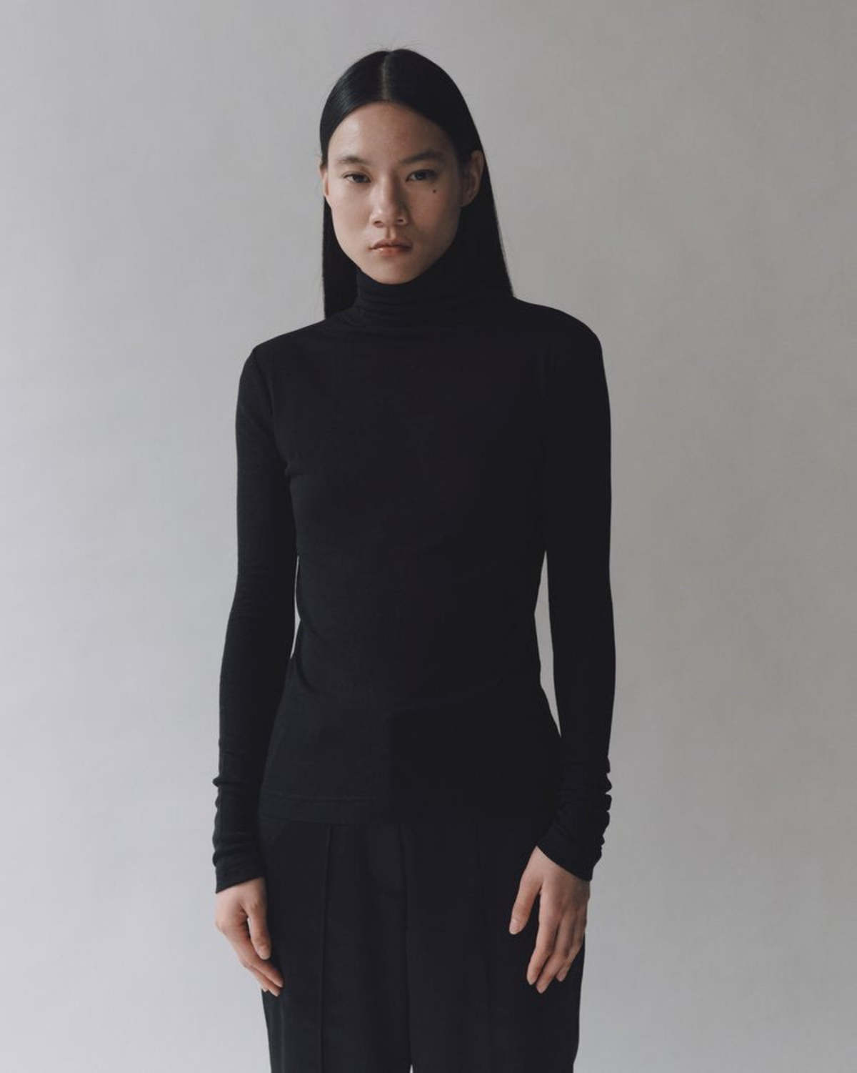 Mijeong Park Thin Ribbed Roll Neck Top - Black | Garmentory