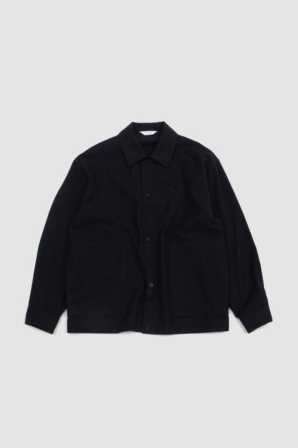 Still By Hand Wool Mix Shirt Jacket - Black Navy | Garmentory