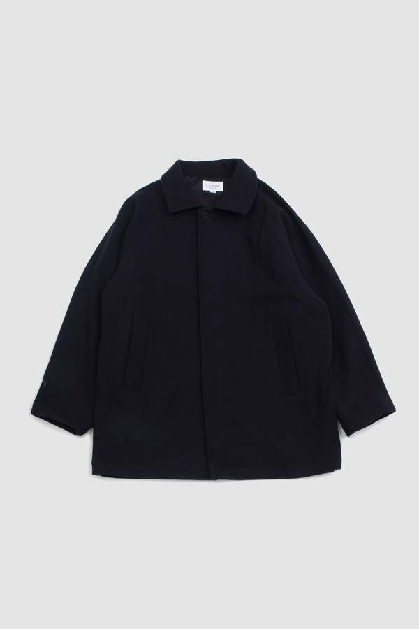 Still By Hand Wool/Nylon Half Coat - Navy | Garmentory