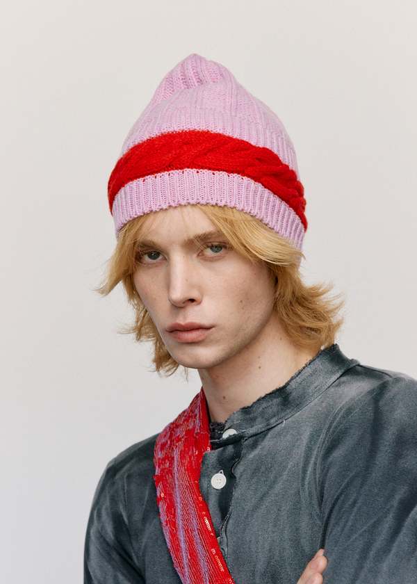 Edward Cuming Merino Wool Aaron Knit Beanie - Pink/Red | Garmentory