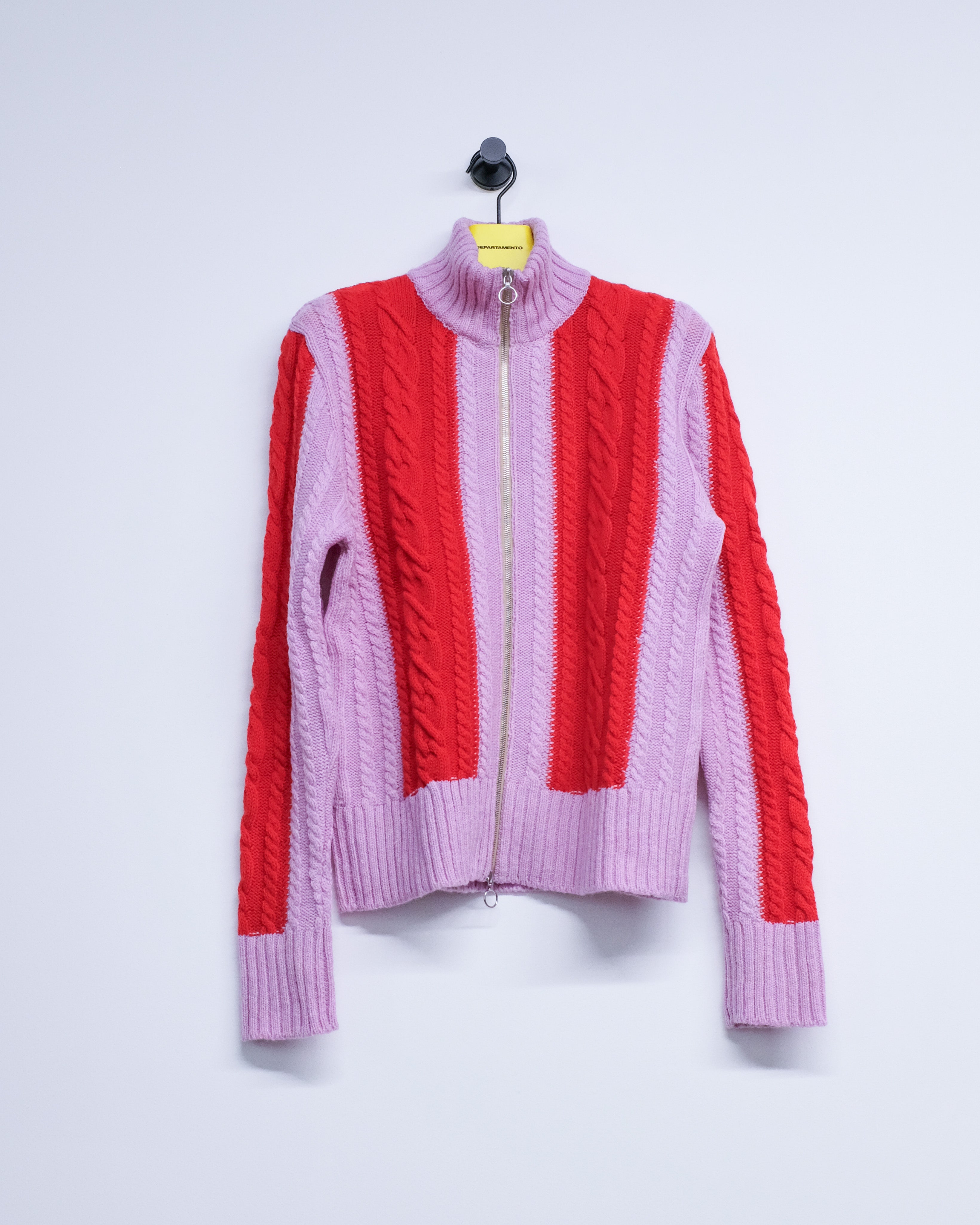 Edward Cuming Merino Wool Aaron Zip-Up Knit Jacket - Red/Pink | Garmentory
