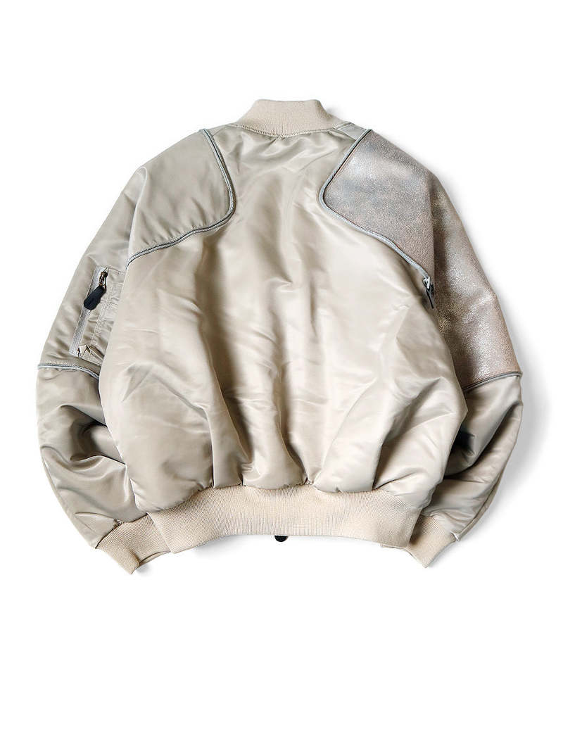 Kapital MA-1 Nylon x Crack Leather Sham Bomber Jacket - Gray | Garmentory
