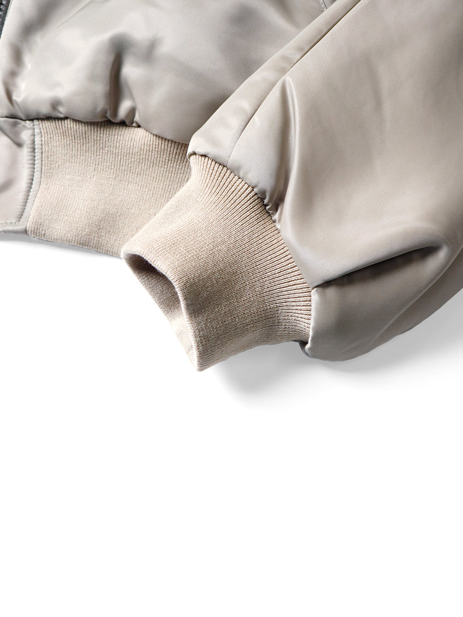 Kapital MA-1 Nylon x Crack Leather Sham Bomber Jacket - Gray | Garmentory