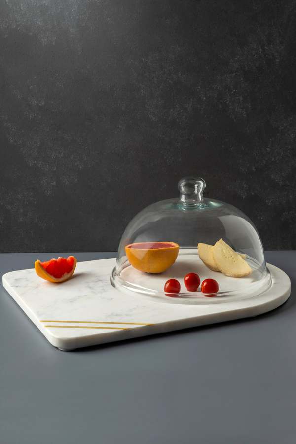 Gauri Kohli Bavaria Marble Cheese Board with Glass Cloche | Garmentory
