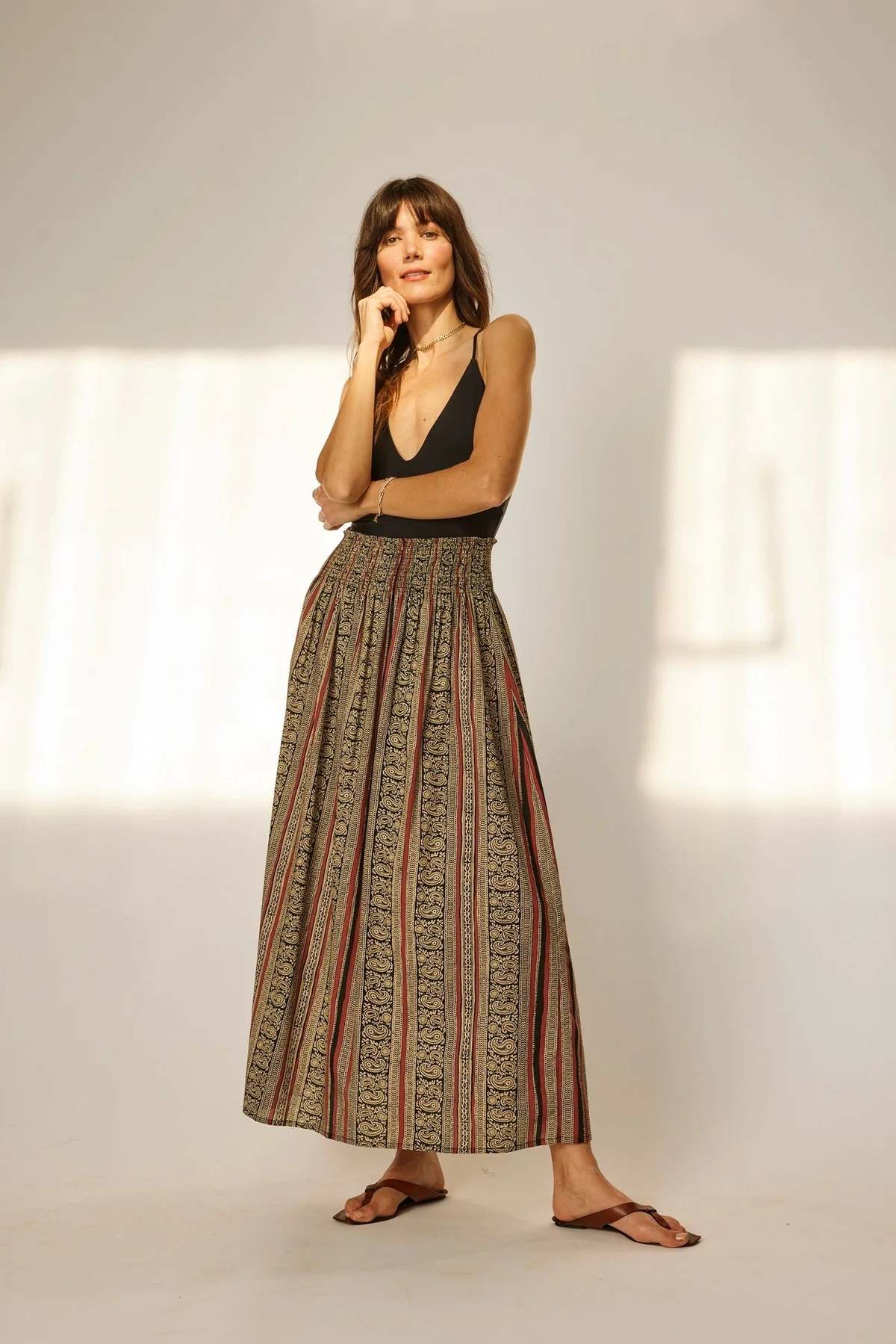 NATALIE MARTIN BELLA SKIRT - PAISLEY STRIPE BLACK | Garmentory