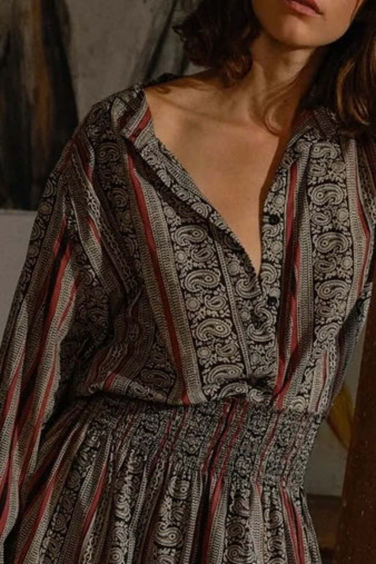 NATALIE MARTIN TOLAN SHIRT - PAISLEY STRIPE BLACK | Garmentory