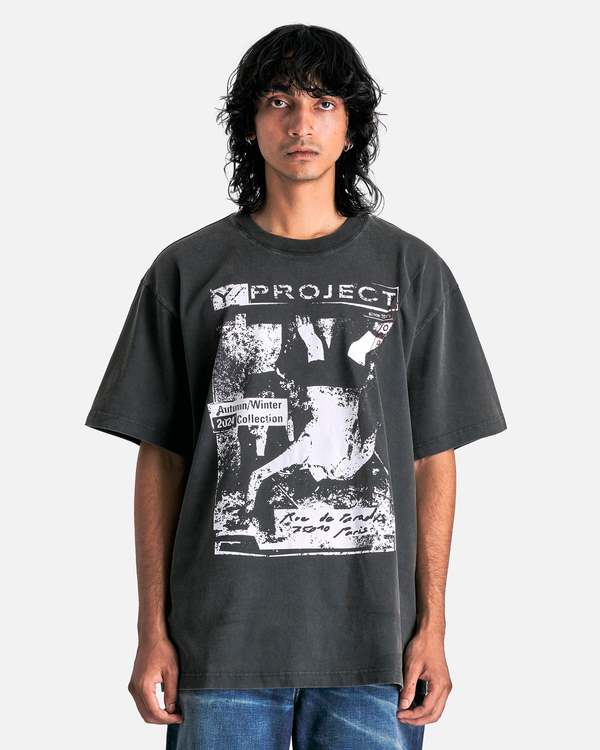 Y/project Rock Band Print Pinched Logo T-Shirt - Vintage Black | Garmentory