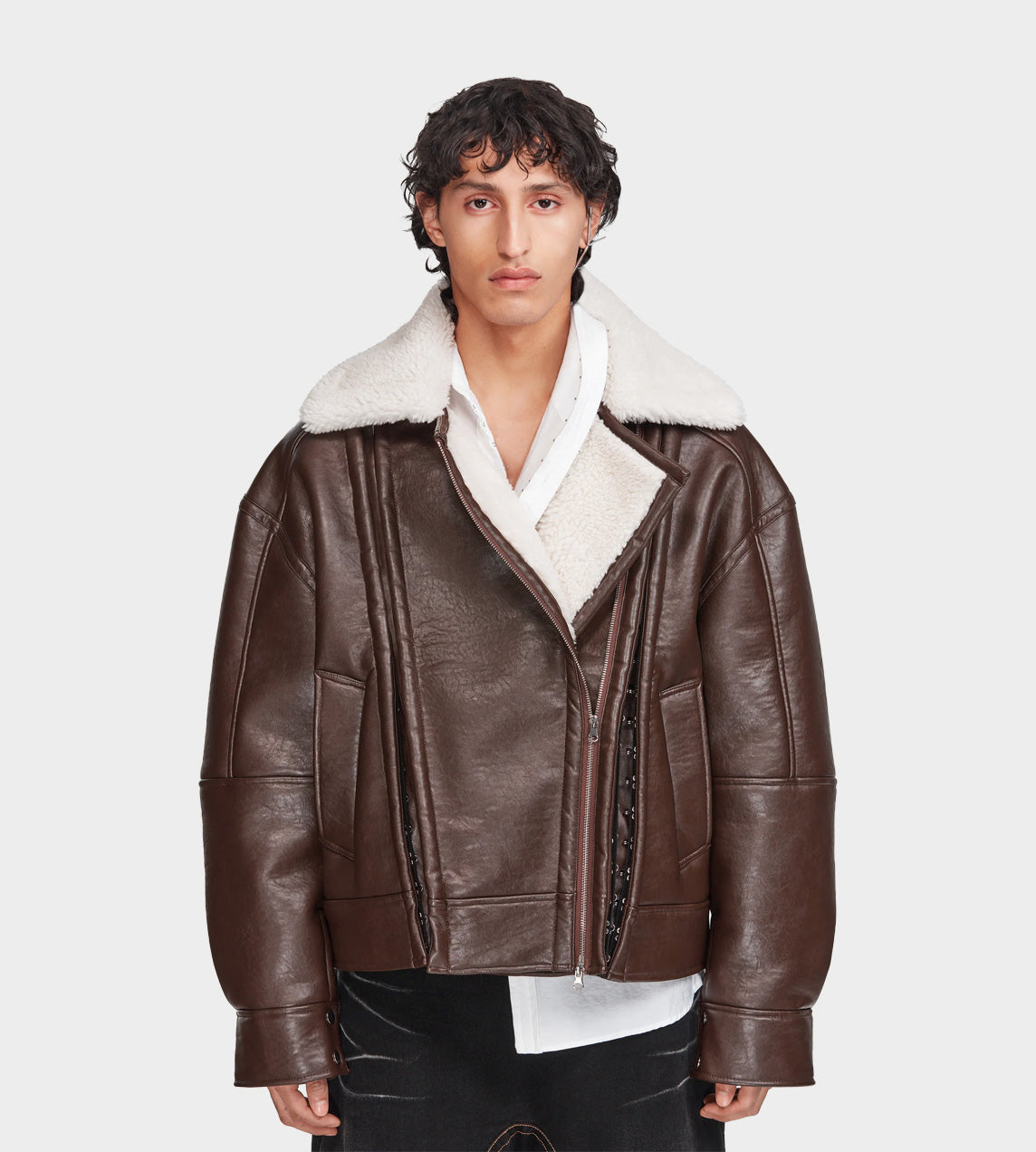 Y/project Hook & Eye Shearling Jacket - Dark Brown | Garmentory