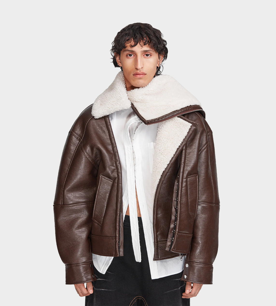 Y/project Hook & Eye Shearling Jacket - Dark Brown | Garmentory