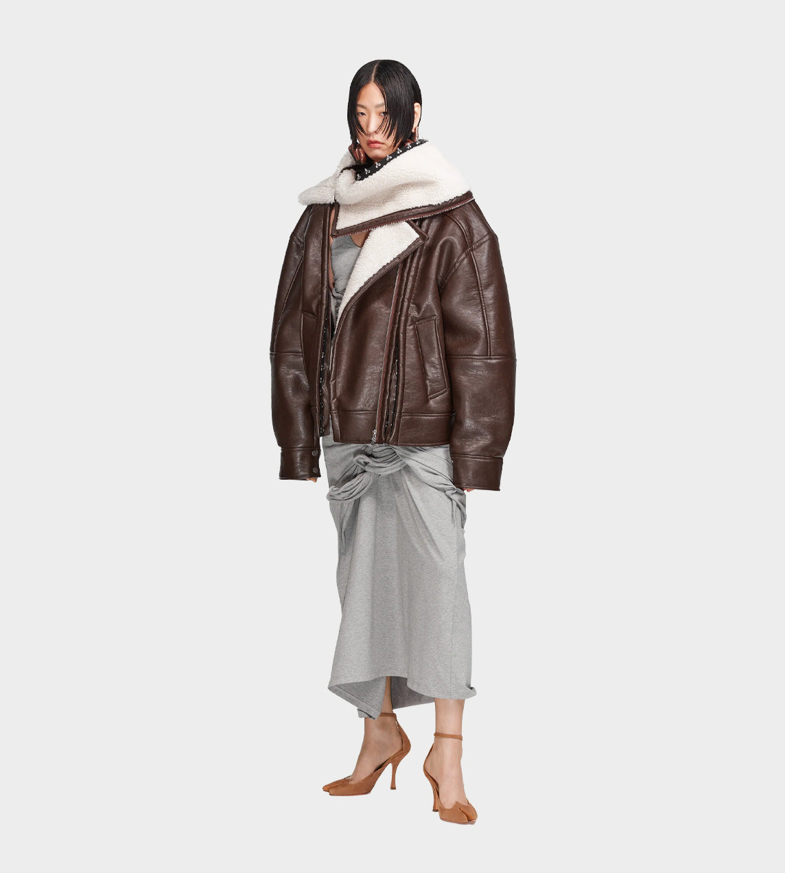 Y/project Hook & Eye Shearling Jacket - Dark Brown | Garmentory