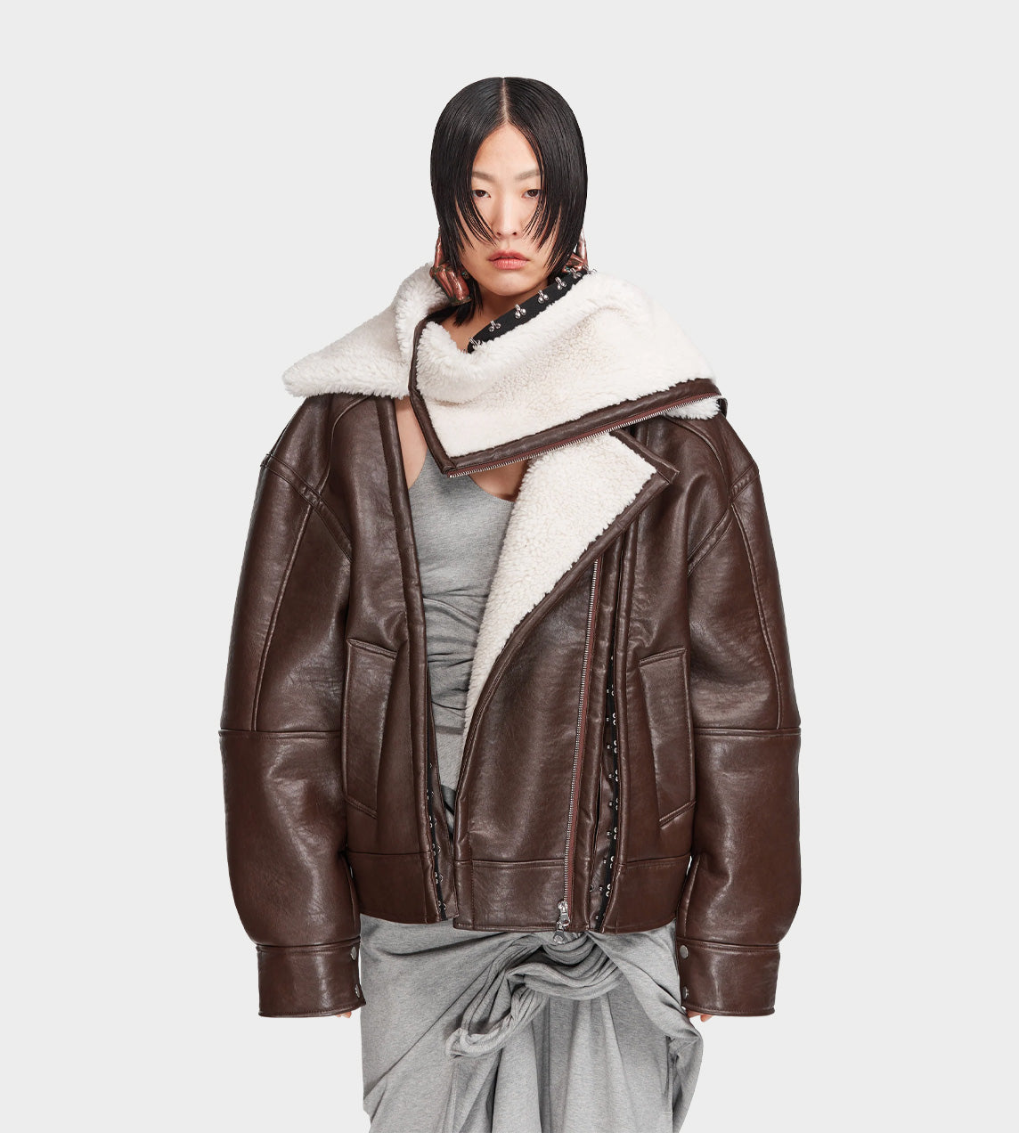 Y/project Hook & Eye Shearling Jacket - Dark Brown | Garmentory