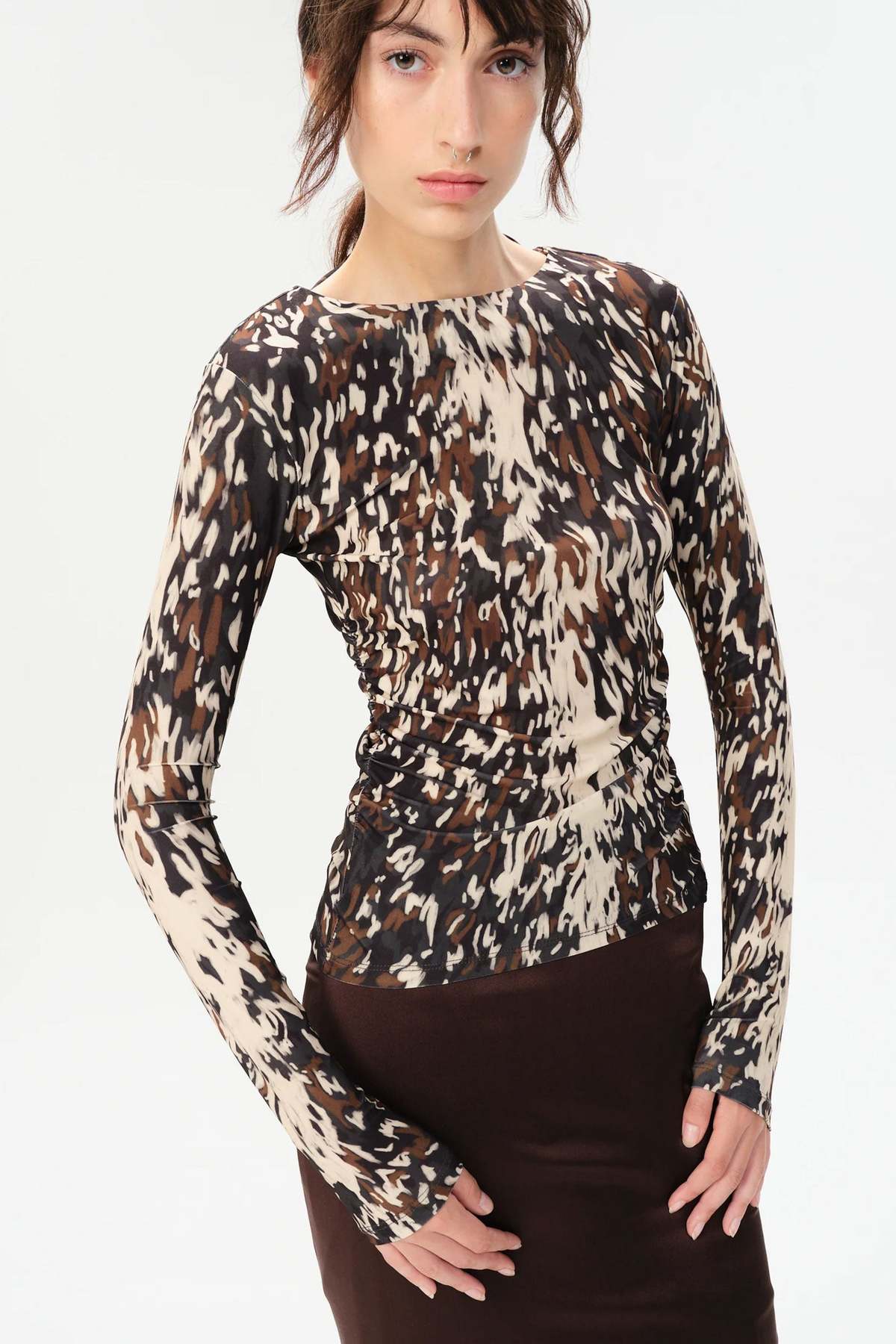 Maria Cher Callao Elois Long Sleeve Top - Earth Tones | Garmentory