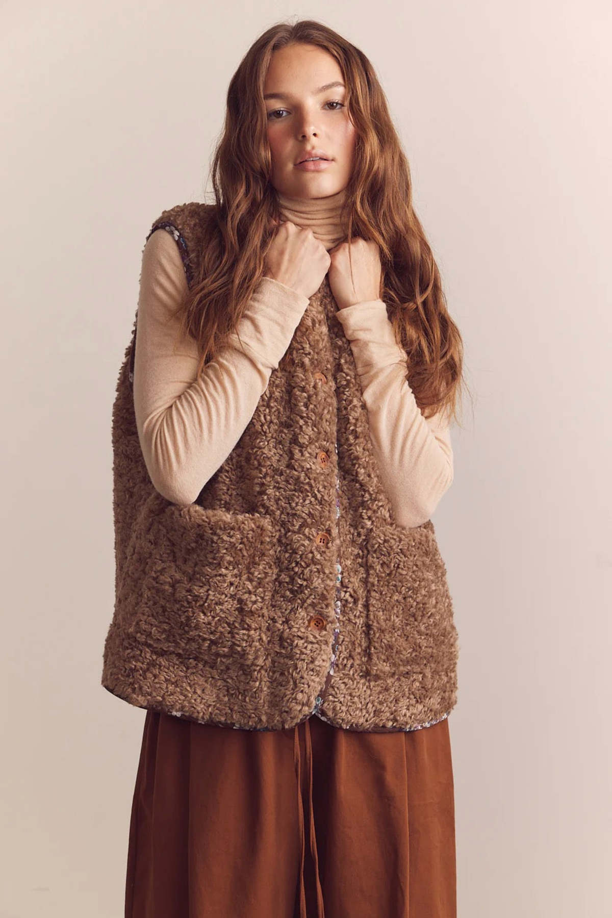 amente Wool Blend Shepherd Reversible Vest - Coco | Garmentory