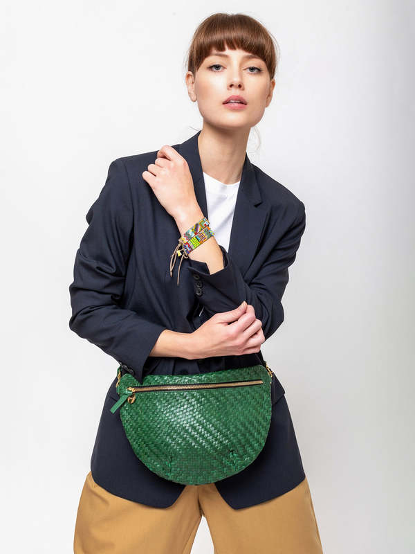 Clare V. Grande Fanny - Woven Zig Zag Evergreen | Garmentory