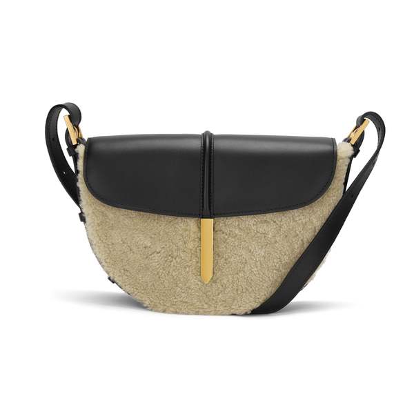 DeMellier The Tokyo Saddle Shearling & Smooth Leather Bag - Beige/Black ...