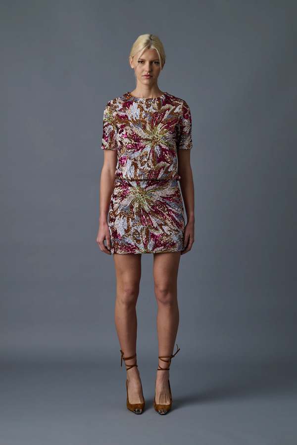 Abstract Floral Sequin Top in Multi | Garmentory
