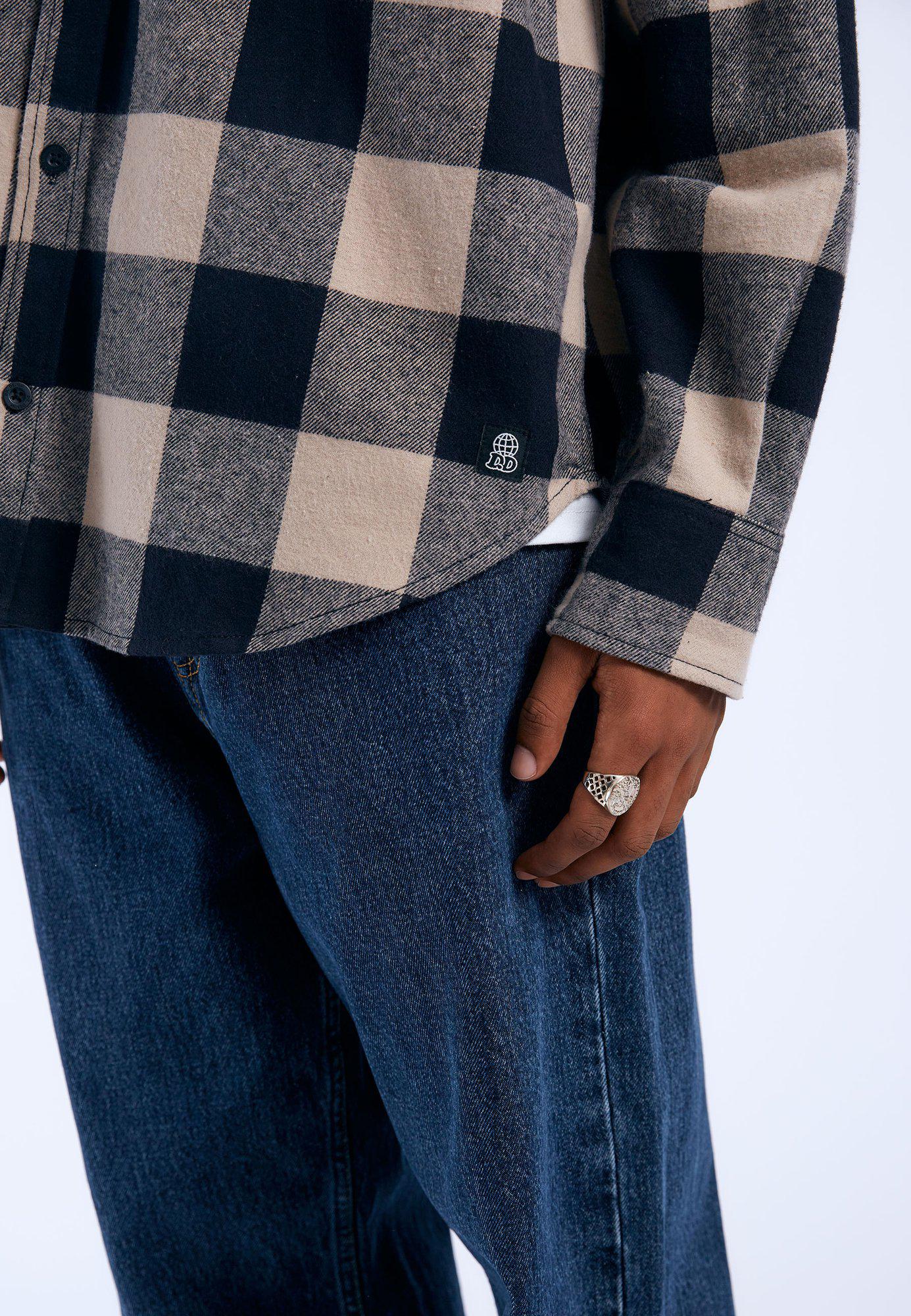 dr.denim ray shirt - pale taupe check | Garmentory