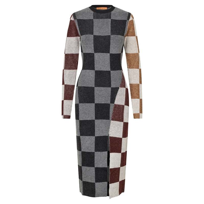 MIDI FITTED DRESS - CHOCOLATE COMBO | Garmentory