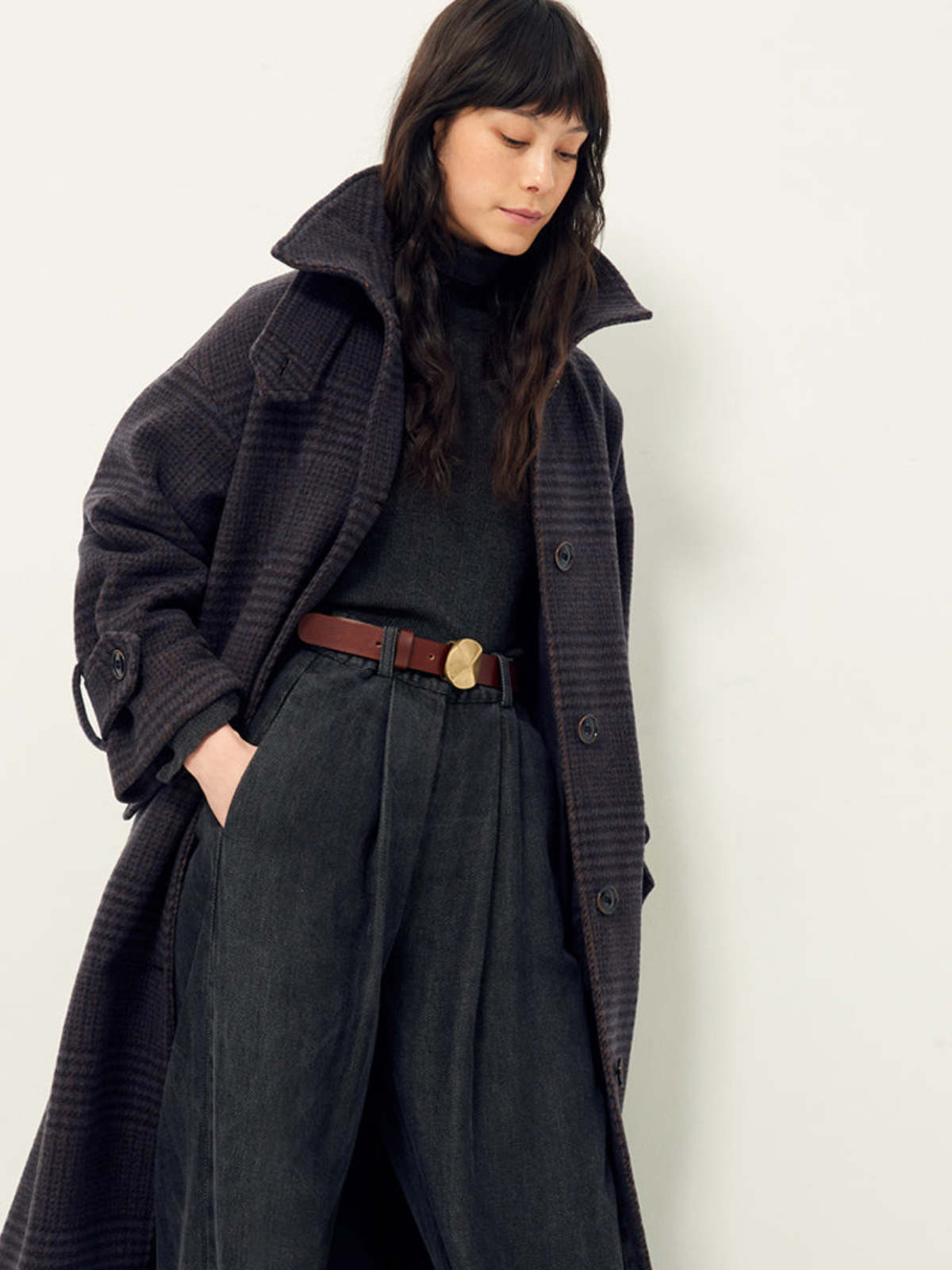 Sessun MiaMia Check Coat - Navy/Brown | Garmentory