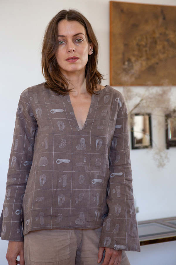 Erica Tanov Diego Linen Top - Fig Line Embroidery | Garmentory