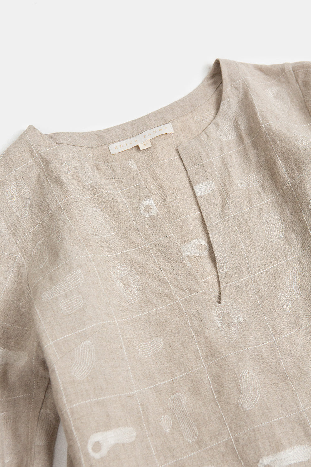 Erica Tanov Diego Linen Top - Natural Line Embroidery | Garmentory