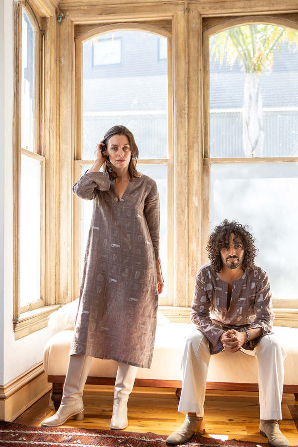 Erica Tanov Nava Linen Caftan - Fig Line Embroidery | Garmentory