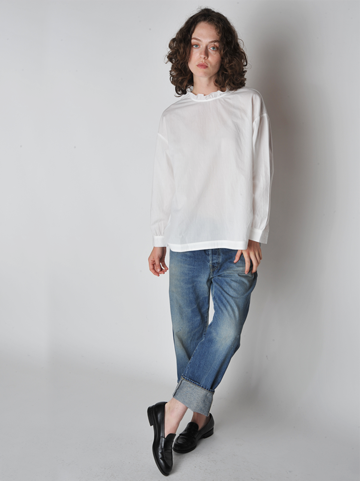 Chimala Jacquard Frill Collar Shirt - White | Garmentory