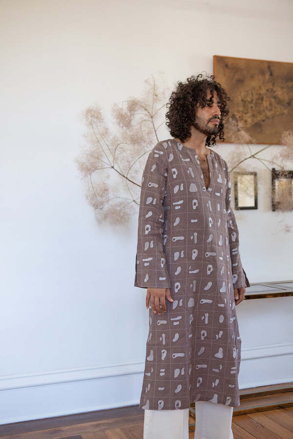 Erica Tanov Nava Linen Caftan - Fig Solid Embroidery | Garmentory