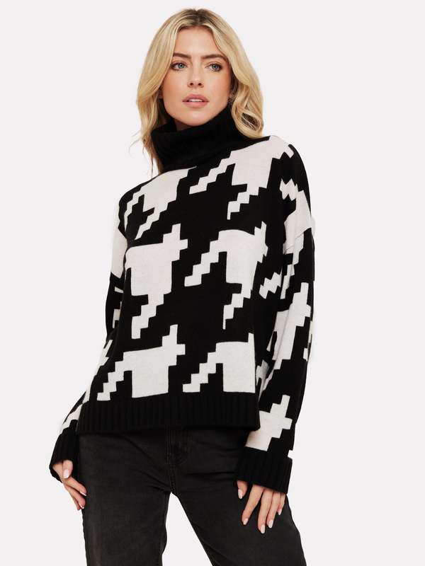 Brodie Hayley Houndstooth Roll Neck - Black/White | Garmentory