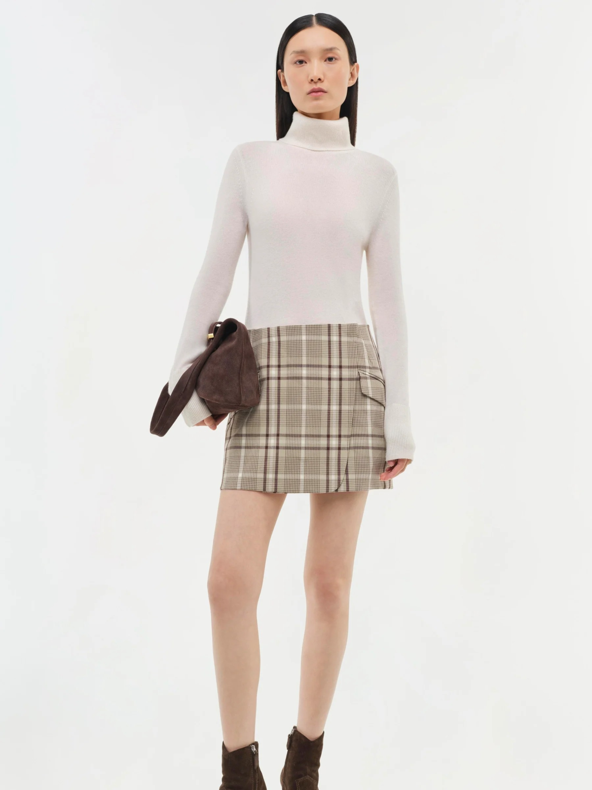 Jonathan Simkhai Payton Wrap Mini Skirt - Sand Plaid | Garmentory