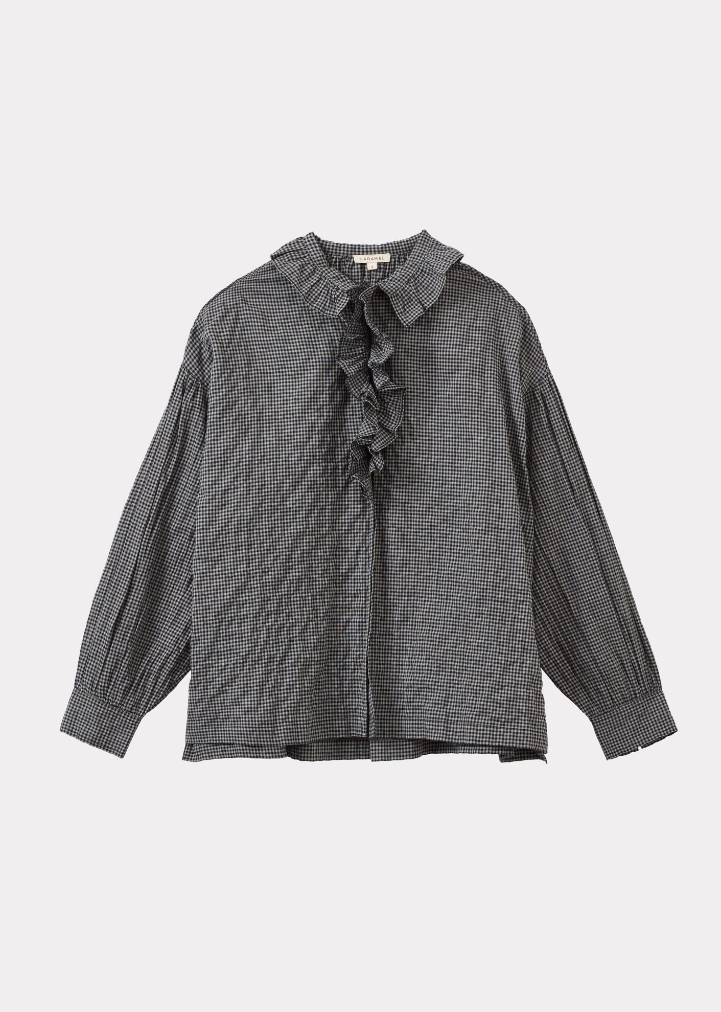 Caramel Frill Cotton Blouse - Black/Grey Check | Garmentory