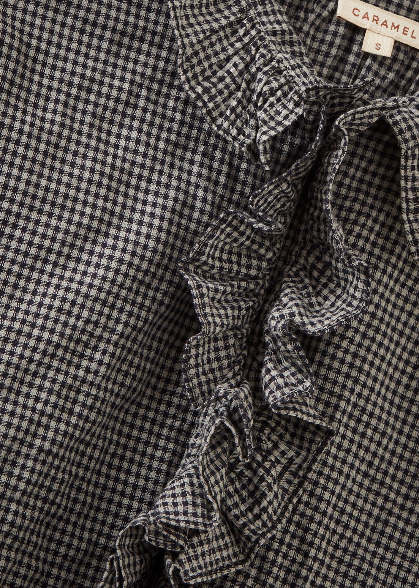 Caramel Frill Cotton Blouse - Black/Grey Check | Garmentory