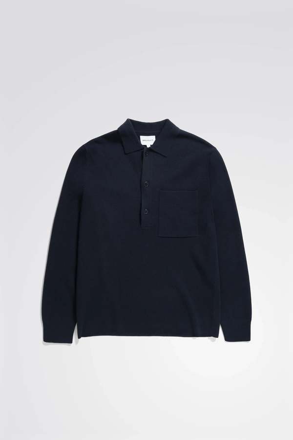 Norse Projects Kian Merino Cotton Milano Polo - Dark Navy | Garmentory