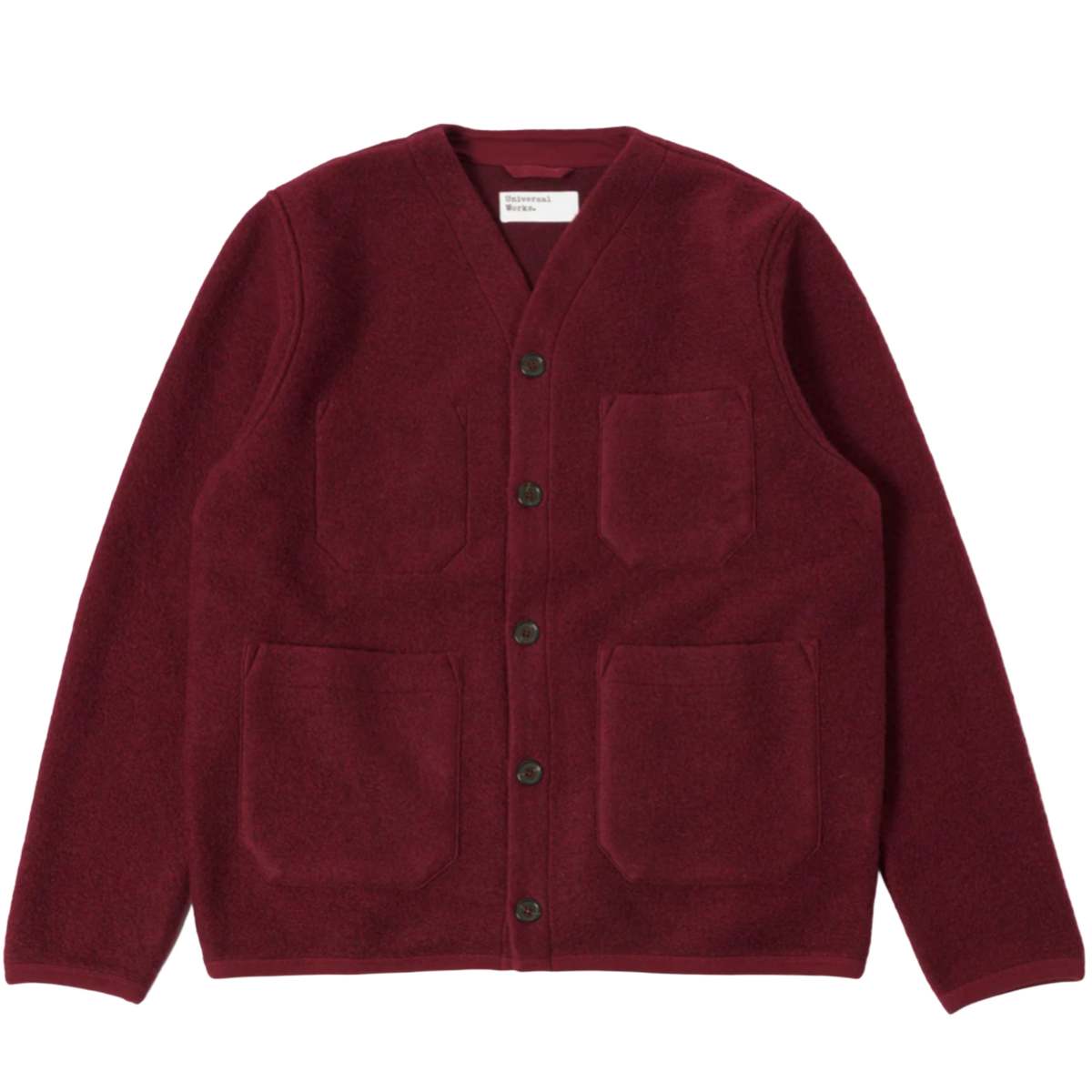 Universal Works Wool Fleece Cardigan - Deep Red | Garmentory