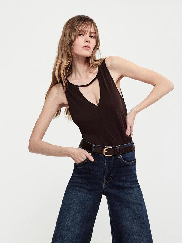 FRAME Denim Deep V Tank - Chocolate Brown | Garmentory