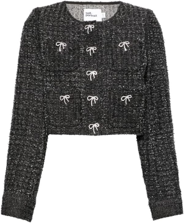 Self-Portrait Textured Denim Jacket - Black | Garmentory