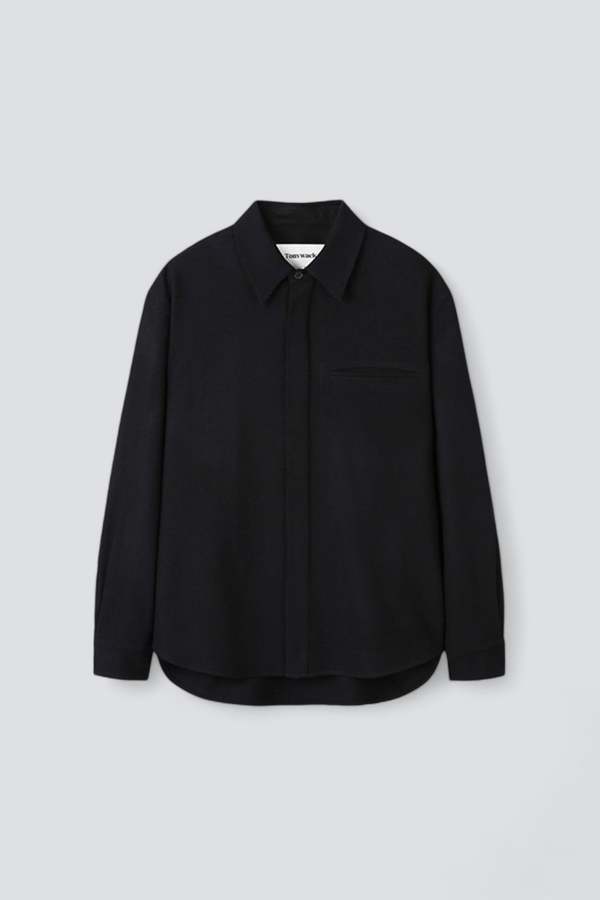 TONYWACK Virgin Wool Hidden Placket Shirt - Black | Garmentory