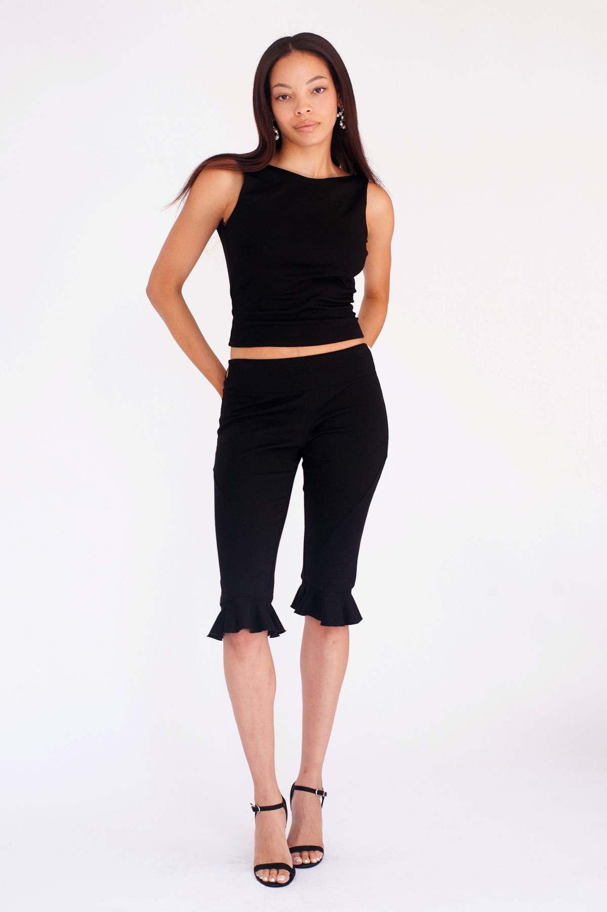 Danielle Laraque Jessica Ruffle Capri - Black | Garmentory