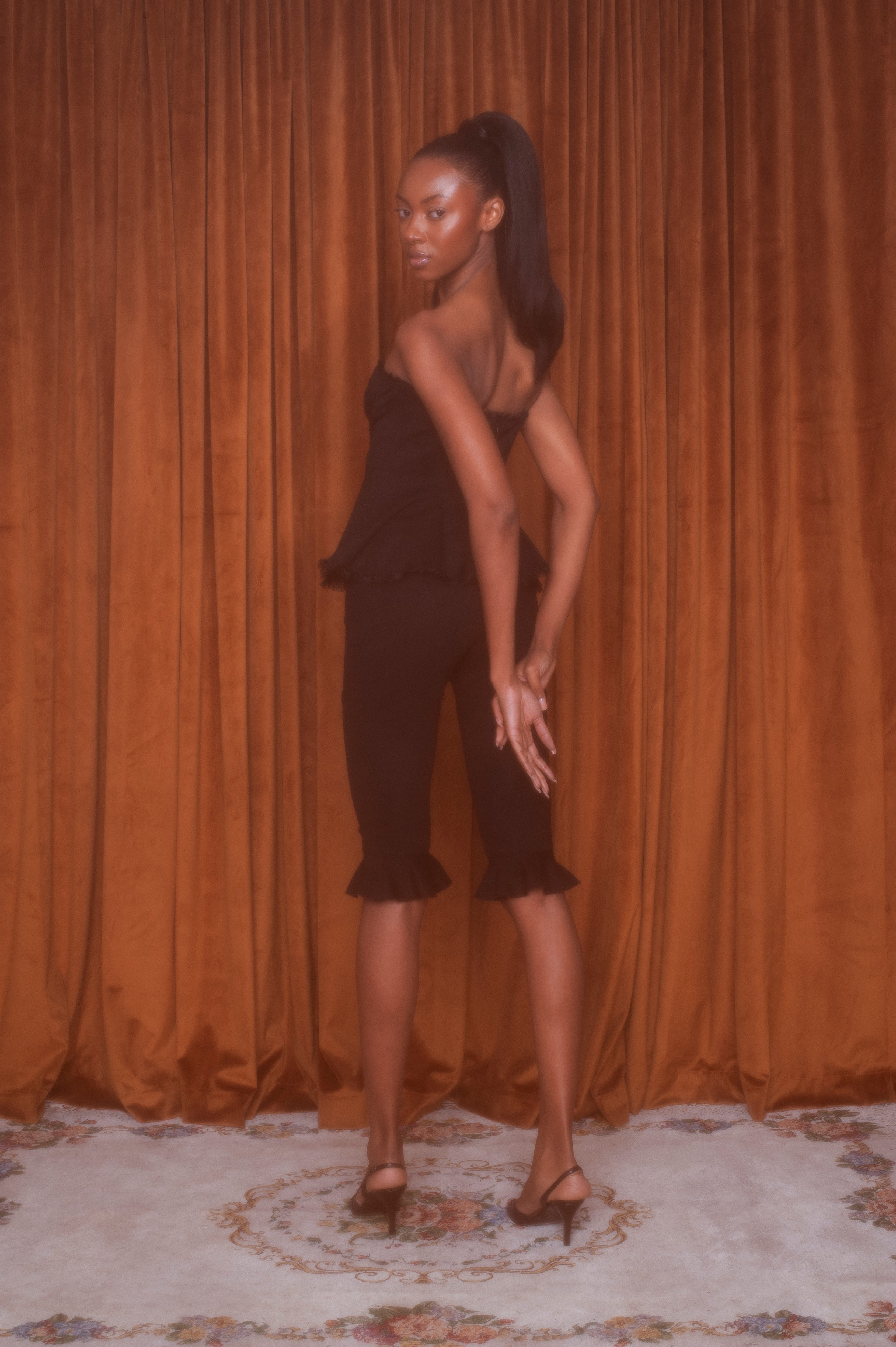 Danielle Laraque Jessica Ruffle Capri - Black | Garmentory