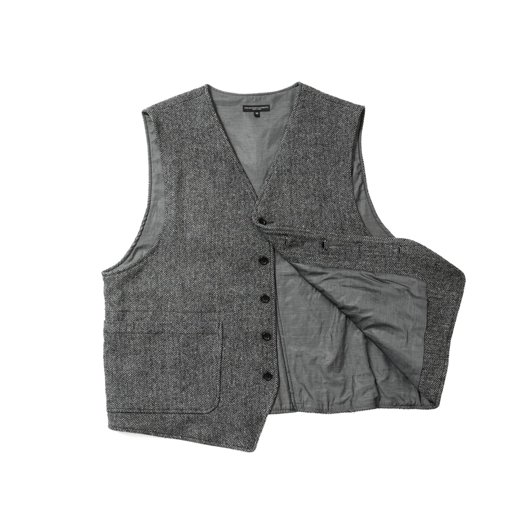 Engineered Garments Poly Wool Herringbone ODD Vest - Grey | Garmentory