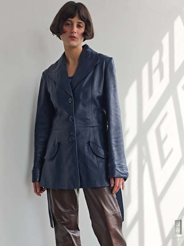 Leather Coat - Dark Blue | Garmentory