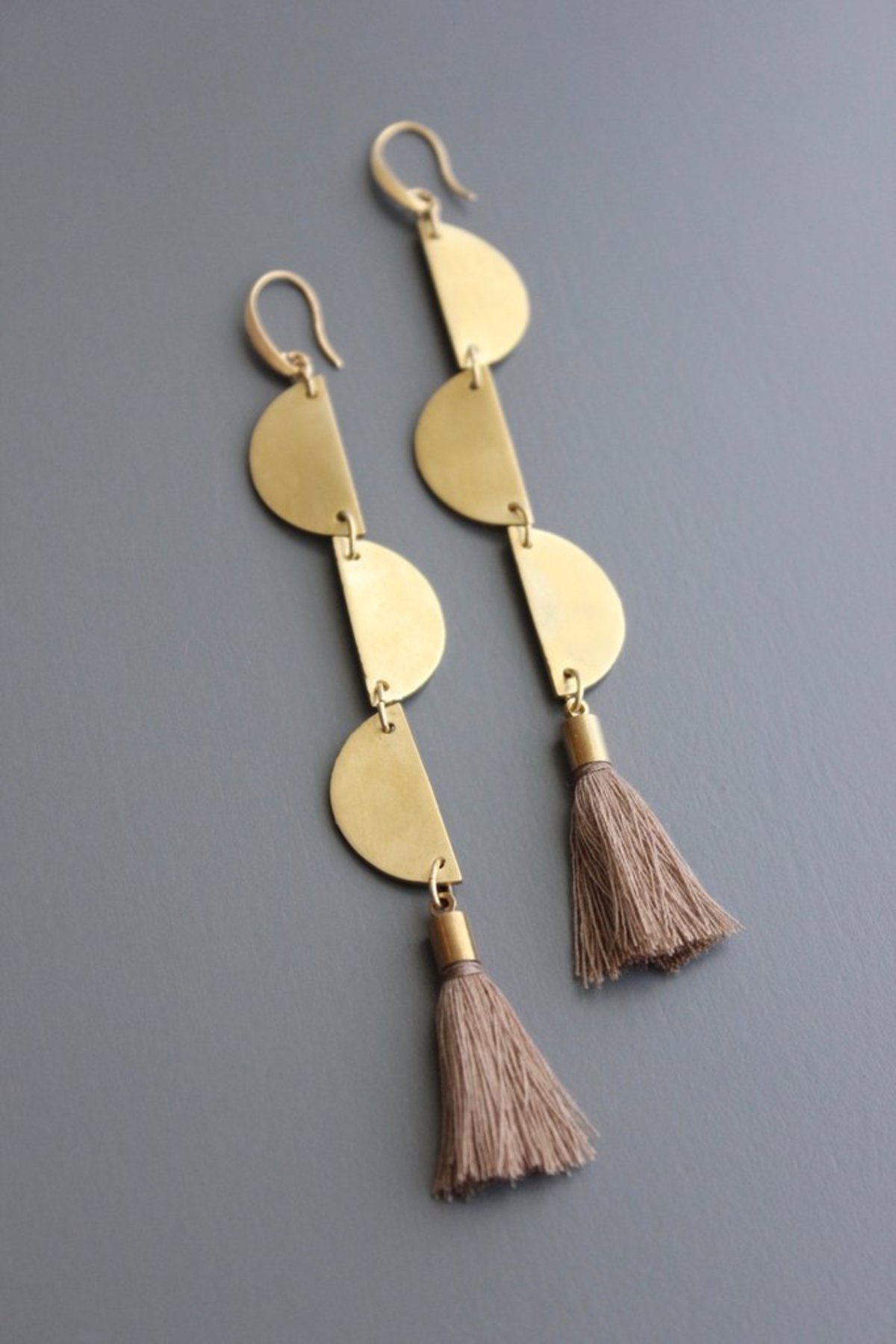Bhoomki Brass Half Moon Statement Fringe Dangle Earrings | Garmentory