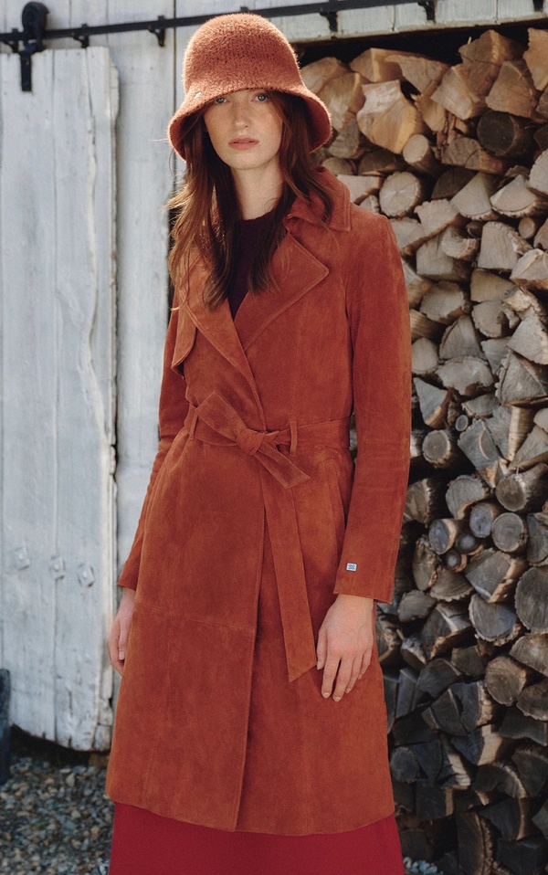 Alexis Slim Fit Suede Trench Coat - Copper | Garmentory