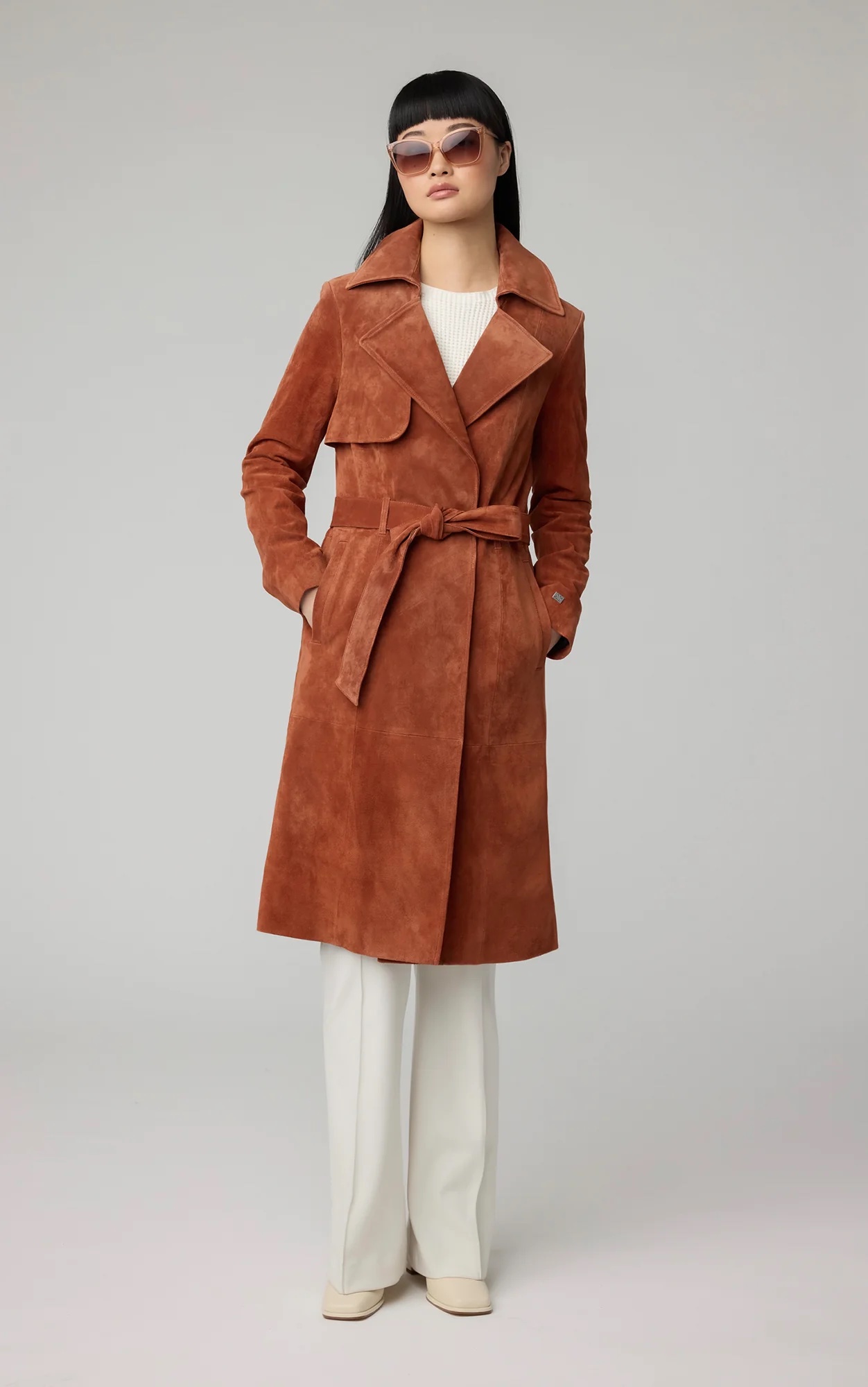 Alexis Slim Fit Suede Trench Coat - Copper | Garmentory